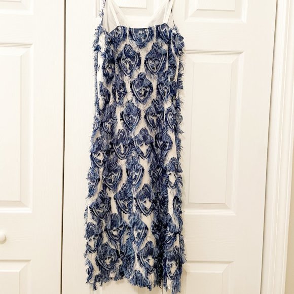 Calvin Luo | Dresses | Nwt Calvin Luo White And Blue Fringe Slip Midi ...
